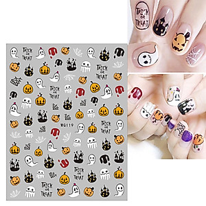 JMEOWIO 8 Sheets Cute Halloween Nail Art Stickers Decals Self-Adhesive Pegatinas Uñas Horror Skull Pumpkin Ghost Witchy Spider Web Bat Spook Nail Supplies Nail Art Design Decoration Accessories