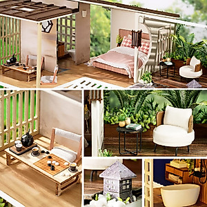 Spilay Dollhouse Miniature with Furniture,DIY Wooden Crafts Doll House Mini Handmade Kit,1:24 Scale Creative Room Idea Gift for Adult Friend Lover (Elegant and Quiet with dust Cover Music Box)