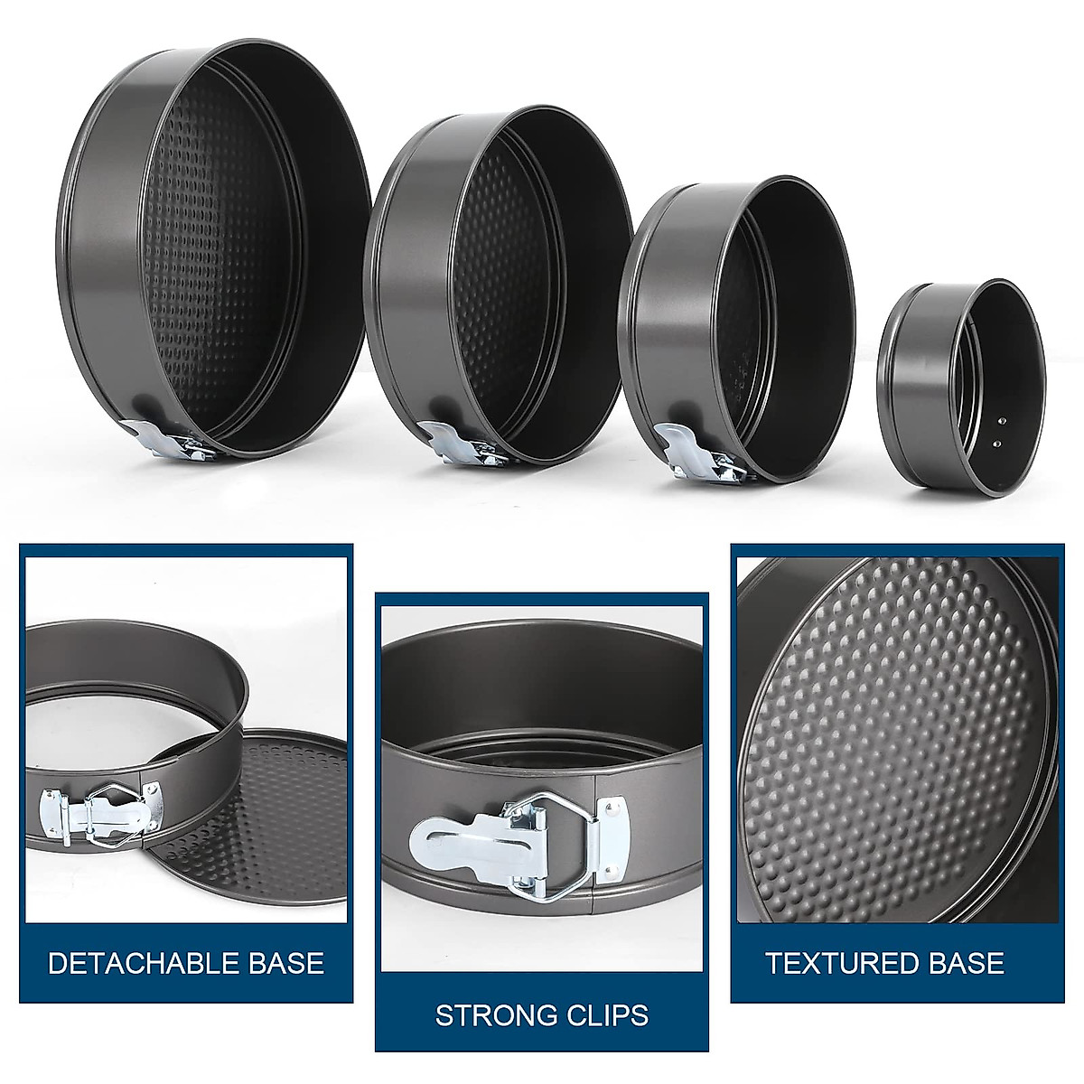 DAPIPIK Springform Pan set, 4/7/9/10 Inch Set of 4 Round Baking Pans,Cake Molds for Baking, Leakproof Bakeware Set with Removable Bottom