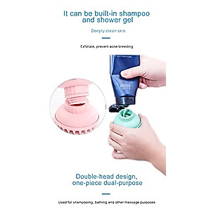 MYCOMBO Exfoliating Silicone Body Scrubber Easy to Clean, 2 in 1 Bath and Shampoo Brush, Scalp Massager, Lathers Well, Long Lasting, And More Hygienic Than Traditional Loofah (Pink)