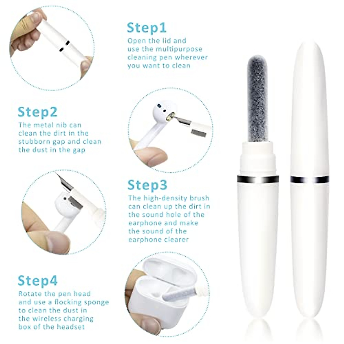 2022 New Cleaner Kit for Airpods Pro and 1/2 Multifunction Cleaning Pen with Soft Brush for Bluetooth Earphones Case (White1.0)