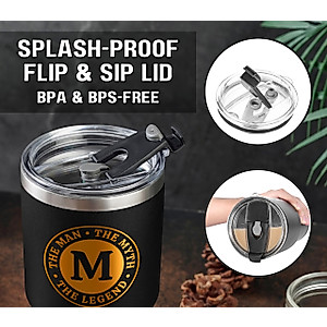 the Man the Myth the Legend Mug with Initials, Monogrammed Stainless Steel Travel Tumbler for Men, Funny Personalized Coffee Cup, Custom Beer Glass, Unique Birthday Christmas Gifts for Him, 30 oz, K