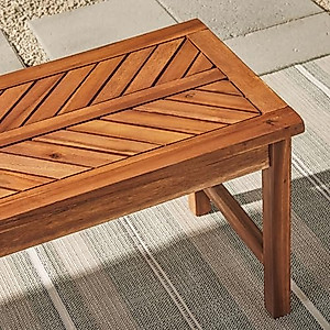 Walker Edison 3 Person Outdoor Patio Chevron Wood Dining Bench All Weather Backyard Conversation Garden Poolside Balcony, 53 Inch, Brown