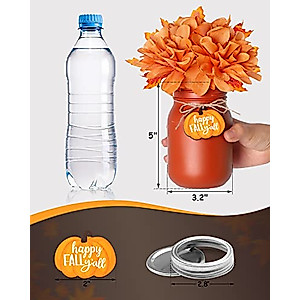 Nefelibata Fall Mason Jar Floral Arrangement Table Centerpiece with Faux Maple Leaves Pumpkins Slices Autumn Farmhouse Decor Tiered Tray Happy Fall Y'all Home Ornaments Set of 3 Orange-White-Brown
