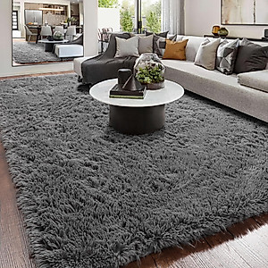 Gray Area Rug for Living Room,6'X9',Fluffy Shag Rug for Bedroom,Furry Carpet for Kids Room,Shaggy Throw Rug for Dorm Room,Fuzzy Plush Rug,Grey Carpet,Rectangle,Cute Room Decor for Baby