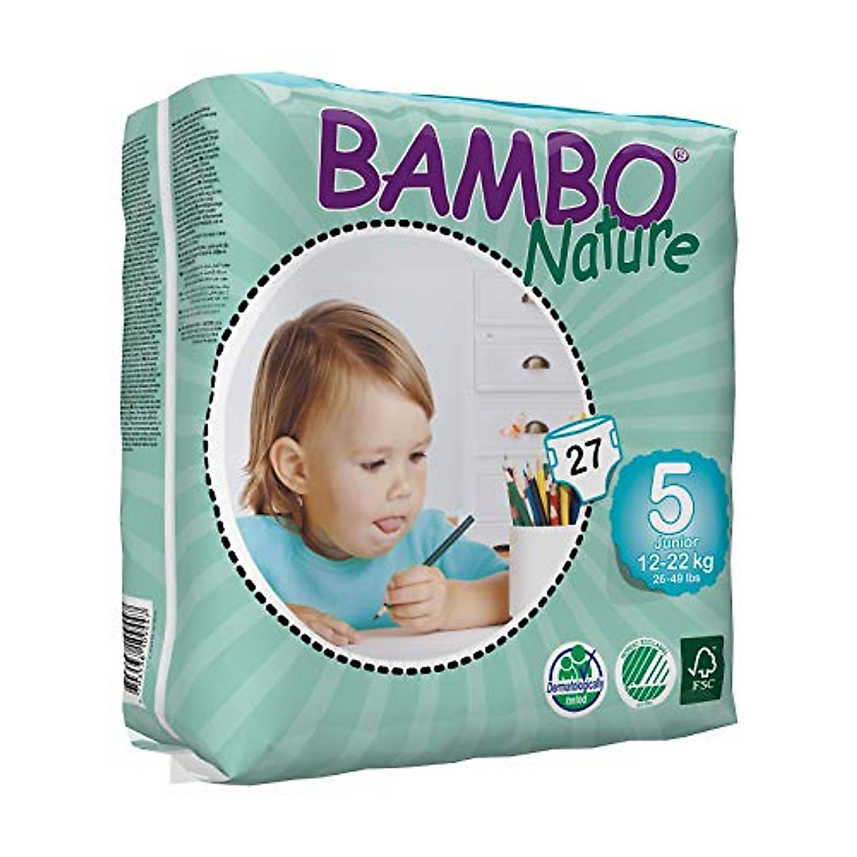 Bambo Nature Eco Friendly Baby Diapers Classic for Sensitive Skin, Size 5 (26-49 Lbs), 27 Count