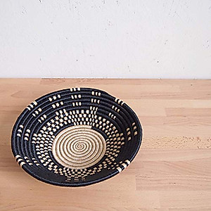African Basket- Mukingi/Rwanda Basket/Woven Bowl/Sisal & Sweetgrass Basket/Black, Tan