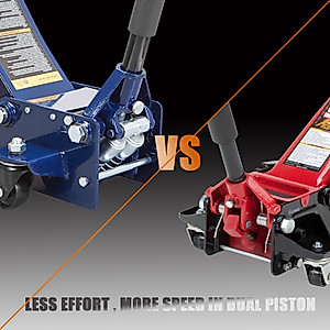 TCE ATZ830026XU Torin Hydraulic Ultra Low Profile Heavy Duty Steel Service/Floor Jack with Dual Piston Quick Lift Pump, 3 Ton (6,000 lb) Capacity, Blue