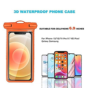 LANQI 2Pcs New for 2022 3D Waterproof Phone case,Underwater Phone Pouch Bags for iPhone 13/12 /11 Pro Max/XR/SE/XS/8 7 6S Plus, Samsung Galaxy, and Pixel Phones Up to 6.9''-Black/Orange