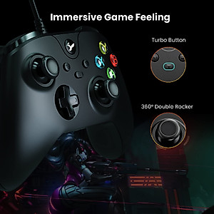 YCCSKY Wired PC Controller for Gaming, Controller for Windows 7/8/10/11 with 3.5mm Headphone Plug, Turbo Function, Dual Vibration and Share Button(Black)