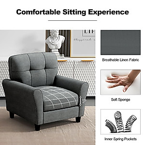 Giantex Modern Mid-Century Accent Chair - Linen Living Room Chair with Tufted Back, 7" Thick Cushion, Max Load 400 lbs, Upholstered Armchair with Non-Slip Foot Pads, Club Chair for Bedroom, Grey