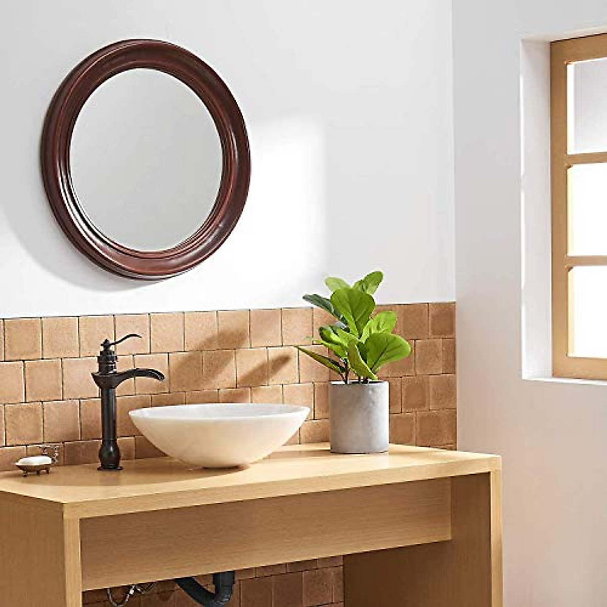 Bathfinesse Vessel Sink Faucet Bathroom Bowl Faucets Tall Oil Rubbed Bronze Farmhouse Waterfall Spout Lavatory Single Handle 1 Hole with Pop Up Drain Stopper and Supply Lines Lead-Free