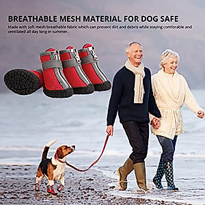 MUSIMC Dog Shoes for Small Medium Dogs Waterproof Puppy Dog Boots with Safety Reflective Dog Paw Protectors for Winter Hot Pavement Rainy Day with Anti Slip Rubber Sole (Red, Size 2)