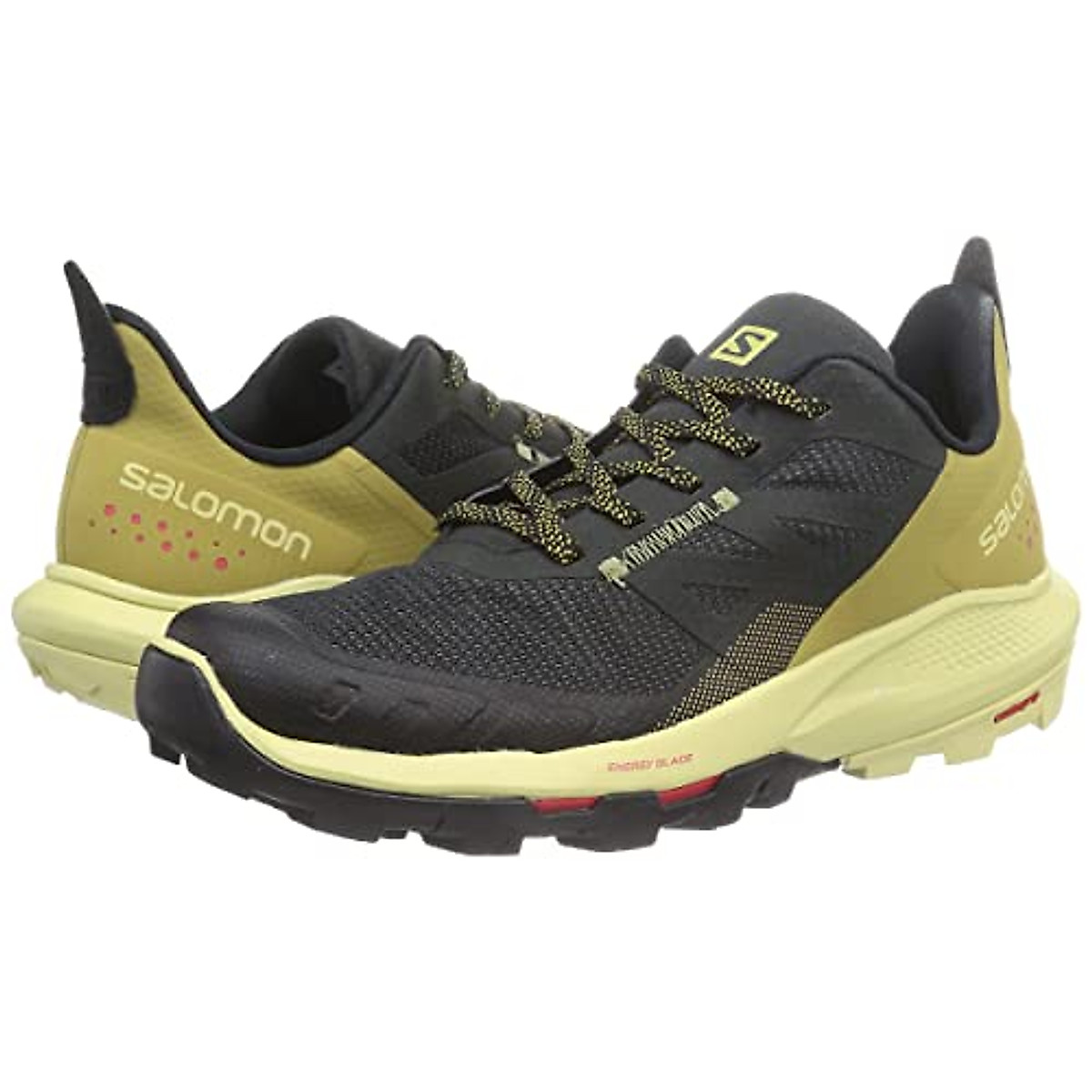 Salomon Men's OUTPULSE Hiking Shoes for Men, Black/Leek Green/Poppy Red, 11