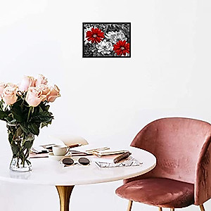 Bathroom Decor Canvas Red Flower Wall Art Poster Unframed Bedroom Decor Red Bathroom Accessories Modern Red Flower On Black and White Wall Art Canvas Pictures Prints for Living Room Home Decor