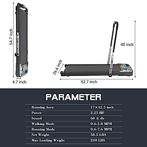 HOTSYSTEM 2 in 1 Installation-Free Folding Treadmill, 2.5HP Portable Under Desk Treadmill with Bluetooth, LED, Remote Control Smart Treadmill for Home Office Cardio Exercise