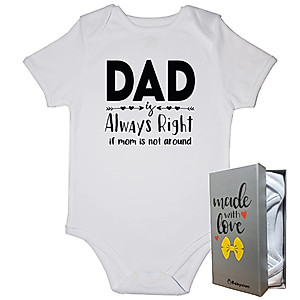 In a Gift Box, New, Funny Daddy Baby Onesie for Boy, Girl, Infant, 1st Time Father Birthday, Dad is Always Right Cute Bodysuit, Gender Neutral Clothes