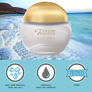 Premier Dead Sea Aromatic Salt Scrub, body scrub, bath salts infused with essential oils, jojoba oil, vitamin e oil, Exfoliates and Moisturizes smooth soft skin Hands, Feet & Body EXOTIC SCENT 10.5oz