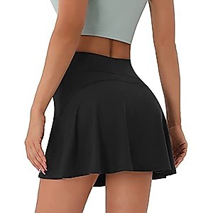 PERSIT Womens Tennis Golf Skirts Athletic Pleated High Waisted Skorts with Pockets for Workout Sports Running - Black - M