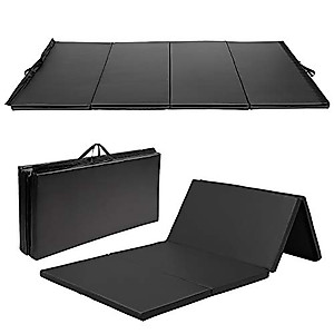 GYMAX Gymnastics Mat, 8' x 4' x 2" Thick Exercise Mat with Waterproof Detachable Cover, Non-Slip Bottom & Carry Handles, Folding Tumbling Mat for Yoga Cheerleading Aerobics Home Gym Fitness (Black)