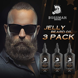Bossman Jelly Beard Oil - Beard Growth Softener and Moisturizer Care - Larger 4oz, Bottle - 3 Pack Kit - Made in USA (Stagecoach Scent)