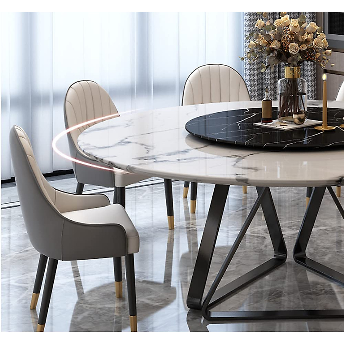 LAKIQ Marble Round Dining Table with Lazy Susan Modern Round Pedestal Dining Table Nordic Kitchen Dining Room Table with 3 Legs for Small Space-Table Only (White Lazy Susan,59.1"L x 59.1"W x 29.5"H)