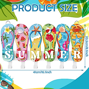 Teenyyou Pool Towel Hooks Flip Flop Shaped Wooden Ornament Hooks with 6 Hooks Hawaii Decorative Wall Hooks Sandal Towel Rack Hangers for Beach Area Outdoor Swimming Pool Bathroom Bedroom Decoration