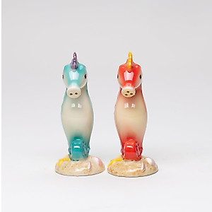 Fine Porcelain Colorful Seahorse Salt & Pepper Shakers Set, 4" H