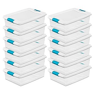 Sterilite 32 Quart Multipurpose Plastic Stackable Storage Box Container with Latching Lid for Home or Office Organization, Clear (12 Pack)