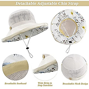 Women's Mesh Sun Hats Wide Brim Summer Beach Bucket Caps for Girls Outdoor UV Protection Foldable Fishing Hat Chin Strap Beige