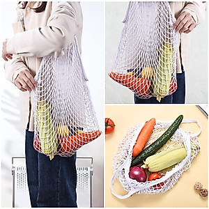 Eslazoer [2 pack completely Cotton string storage shopping bags, Ecology Reusable and washable mesh grocery bag, Portable short handle net tote White