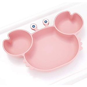 Silicone Suction Plate for Toddlers with Fork Spoon Set - Self Feeding Training Divided Plate Dish and Bowl for Baby and Toddler, Fits for Most Highchairs Trays (Pink)
