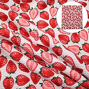 David Angie Fruit Pattern Strawberry Printed Bullet Textured Liverpool Fabric 4 Way Stretch Spandex Knit Fabric by The Yard for Head Wrap Accessories (Strawberry)