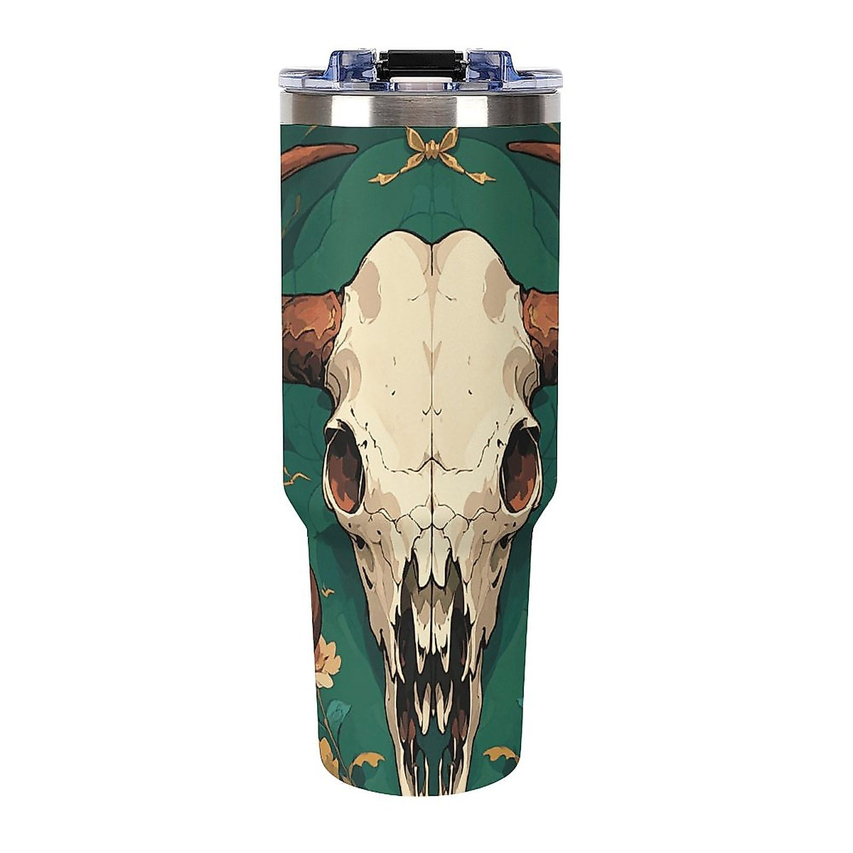 FZQVSGW Bull Skull 40 Oz Tumbler with Handle And Straw Stainless Steel Vacuum Insulated Tumblers Reusable Keep Drinks Cold Coffee Cup Holder Friendly Gifts for Women Men Car Gym Travel