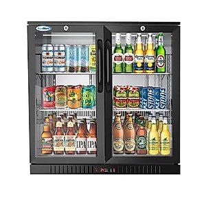 Koolmore BC-2DSW-BK 2 Door Back Bar Cooler Counter Height Glass Door Refrigerator With Led Lighting - 7.4 Cu.Ft.; Black