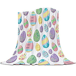 Singingin Colorful Cute Happy Easter Egg Flannel Throw Blanket Super Soft Warm Snuggle Stadium Blanket for Couch Chair Sofa and Bed Everyday Use 40" x 50"