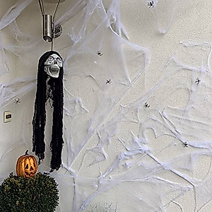 Zcaukya Halloween Spider Web Decoration, 1000 sqft Stretchable Cotton Spider Web with 60 Small Spiders, Halloween Indoor and Outdoor Cobweb Decoration