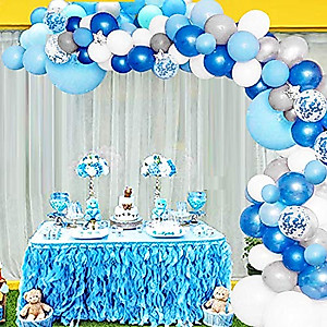 135 Pieces Blue Balloon Garland Arch Kit - White Blue Silver and Blue Confetti Latex Balloons for Baby Shower Wedding Birthday Party Centerpiece Backdrop Background Decoration