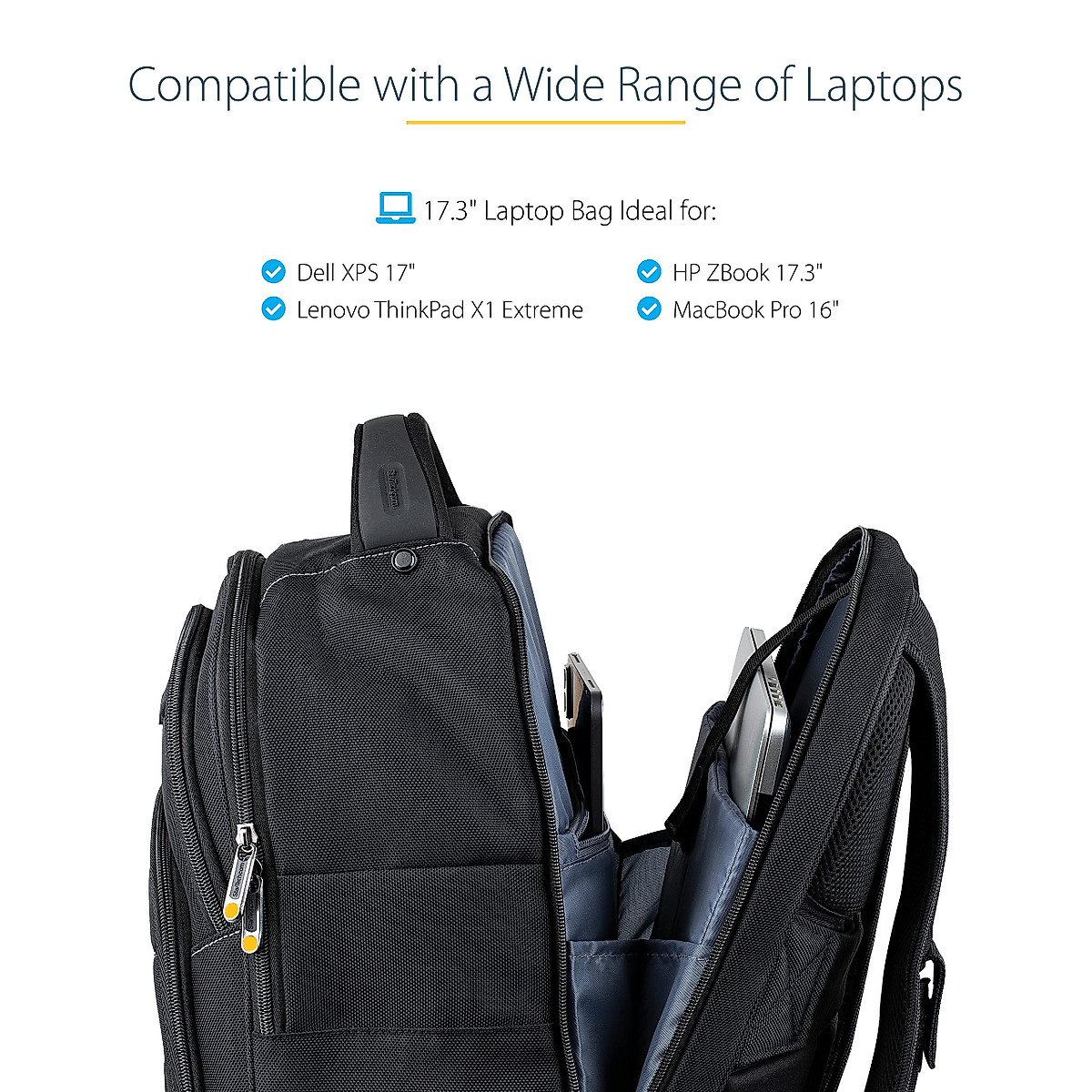StarTech.com Unisex Backpack Ergonomic Computer Bag with Removable Accessory Case-Laptop/Tablet Pockets-Nylon, Black, 17.3" Professional IT Tech Work/Travel/Commute (NTBKBAG173)