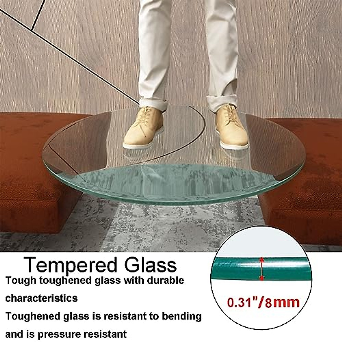 SAGIDAR Round Tempered Glass,Tempered Glass Round Table Top, Clear Glass High Gloss, Round Table Glass Top, Kitchen Dining Table Top, Tempered Glass Top, 15IN 24IN 30IN 35IN 40IN