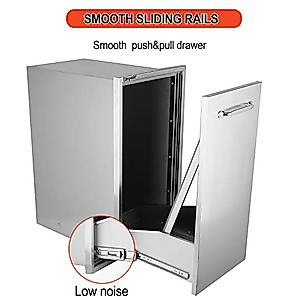 Karpevta Built-in Single Trash Drawer W14XD20XH27 Inch Pull-Out Tray Stainless Steel Trash Drawer with Handle for Outdoor Kitchen BBQ Island Trash Drawer Storage 10 Gallon Commercial Wastebasket