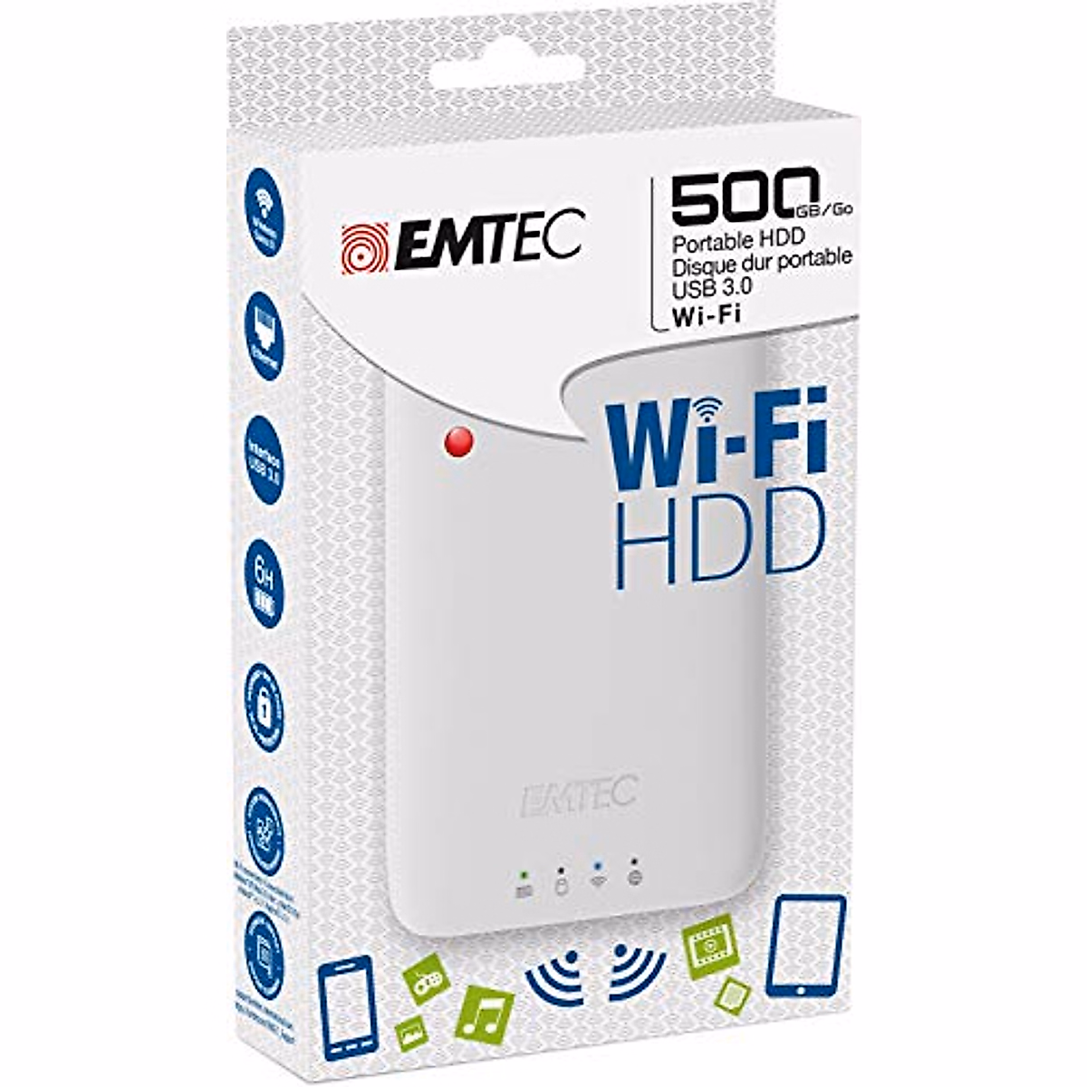 Emtec 500 GB USB 3.0 Wi-Fi Portable HDD (ECHDD500P600)
