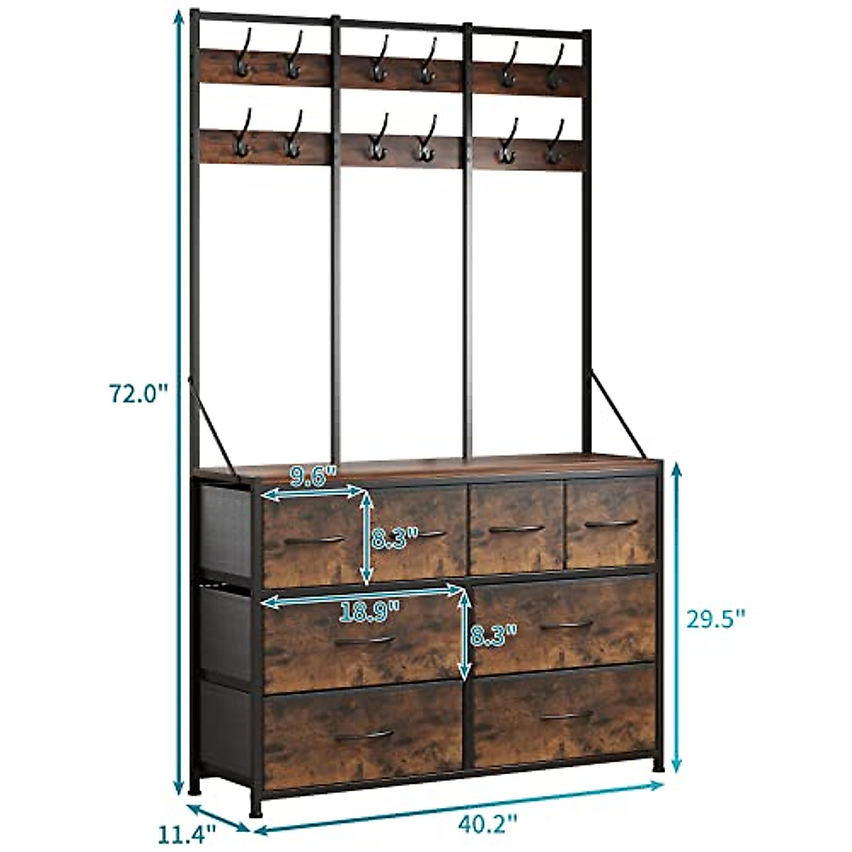 LUMTOK 8 Drawer Dresser, Chest of Drawers for Bedroom Living Room, Entryway, Fabric Storage Chest for Closets (Rustic Brown)