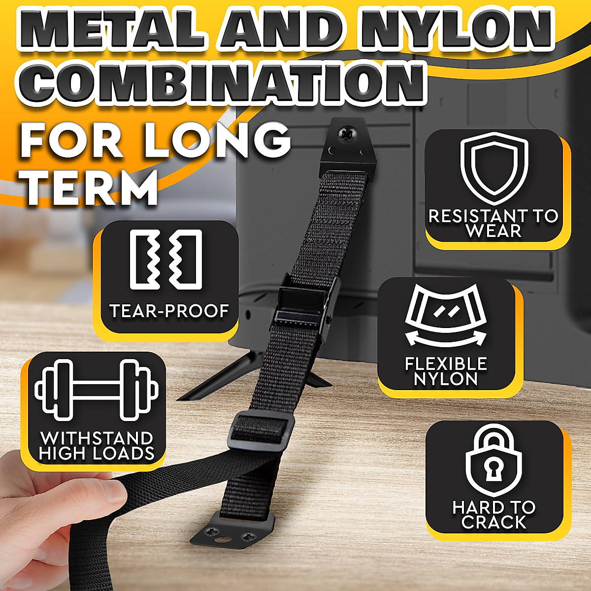 Tv Straps Safety for Flat Screen - Wall Mount TV Bracket Strap Anti Tip Furniture Anchors to Wall Strap Proof Cabinet Latches Proof Straps Tv Wall Anchor Earthquake Straps for Furniture