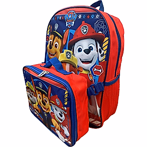 Ruz Paw Patrol Boy's 16 Inch Backpack With Removable Matching Lunch Box Set (Red-Blue)