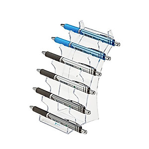 AdirOffice Horizontal 6 Slot Display Stand in Pack of 2 - Durable Acrylic Holder for Pen Makeup Brush - Organizer for Home Office & Store Use (Clear)