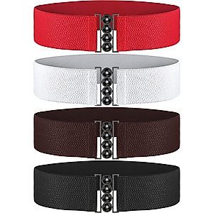 Chuangdi 4 Pack Vintage Wide Hook Plus Stretchy Elastic Waist Belt Waistband Corset Cinch Belt (Style 1, Size 1)