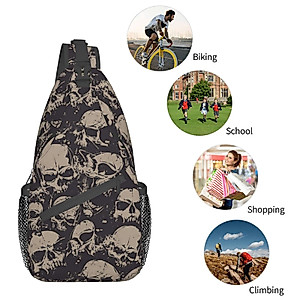 Cool Skull Sling Bag Crossbody Backpack Shoulder Bag Casual Daypacks For Men Women Cycling Hiking Travel