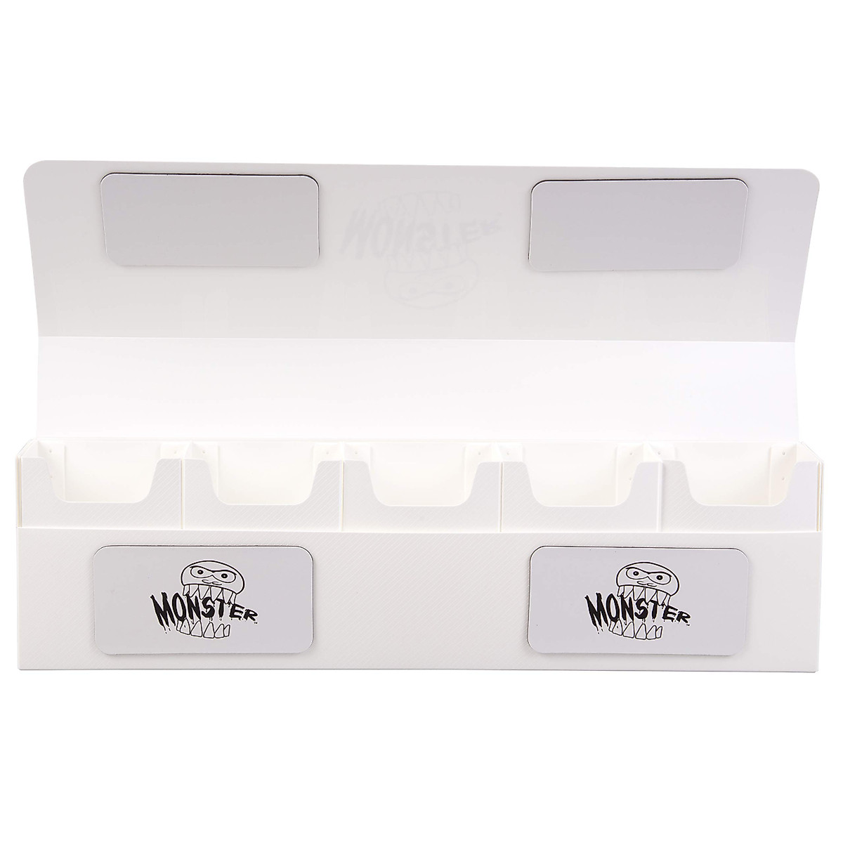Monster Protectors Magnetic Five Deck Box - White, Holds 375 Gaming TCGs, Self-Locking Closure, Compatible w Standard & Smaller Size Gaming Trading Cards, Removable Construction