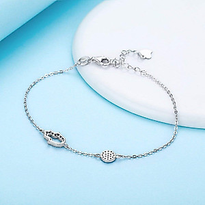 Kaletine Hamsa Hand of Fatima Evil Eye Bracelet Sterling Silver 925 Blue Cubic Zirconia Chain 6.5"+1.5"(Rhodium)